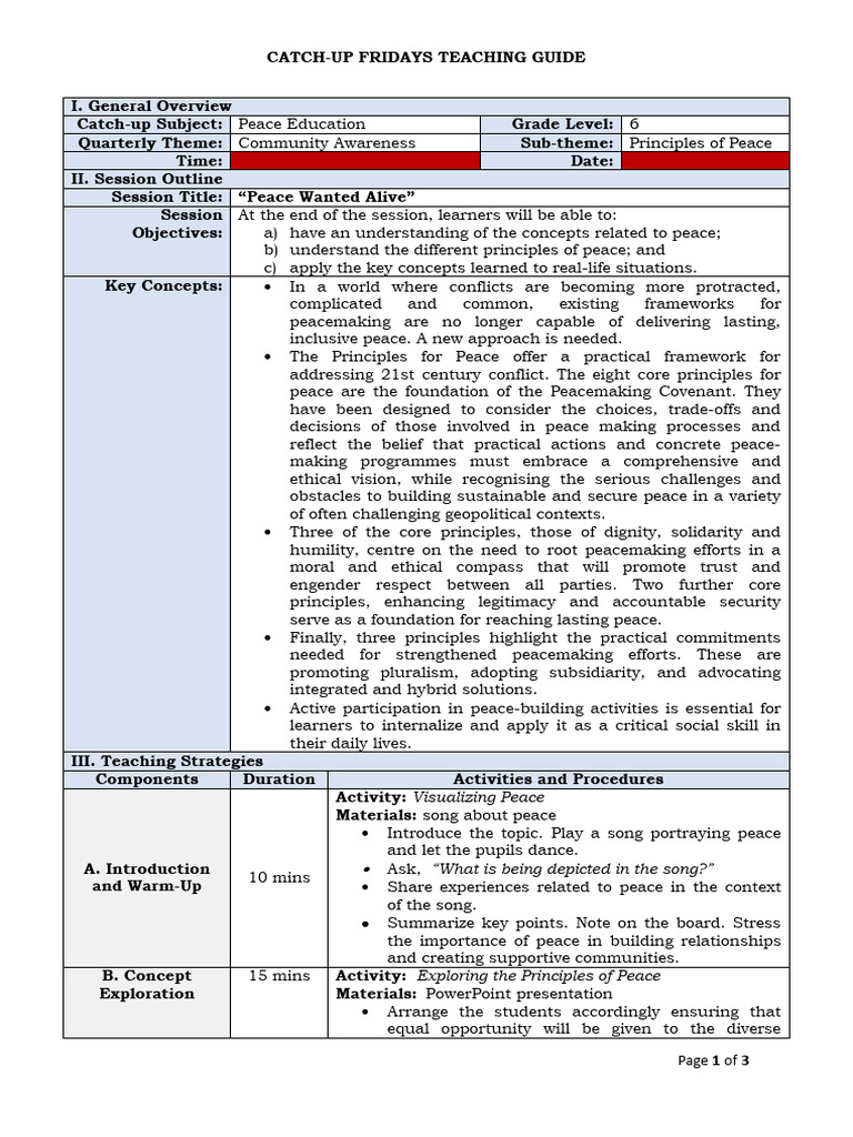 Peace Ed Grade 6 | PDF | Peace | Learning