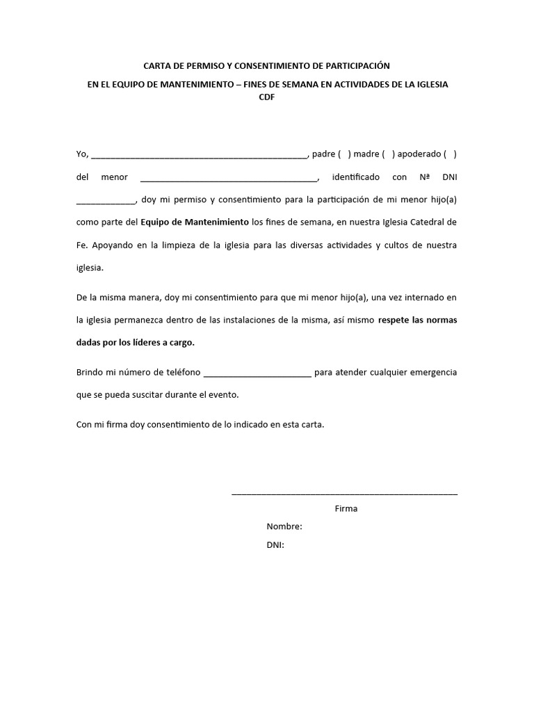 CARTA DE PERMISO Y CONSENTIMIENTO - REMANENTE | PDF