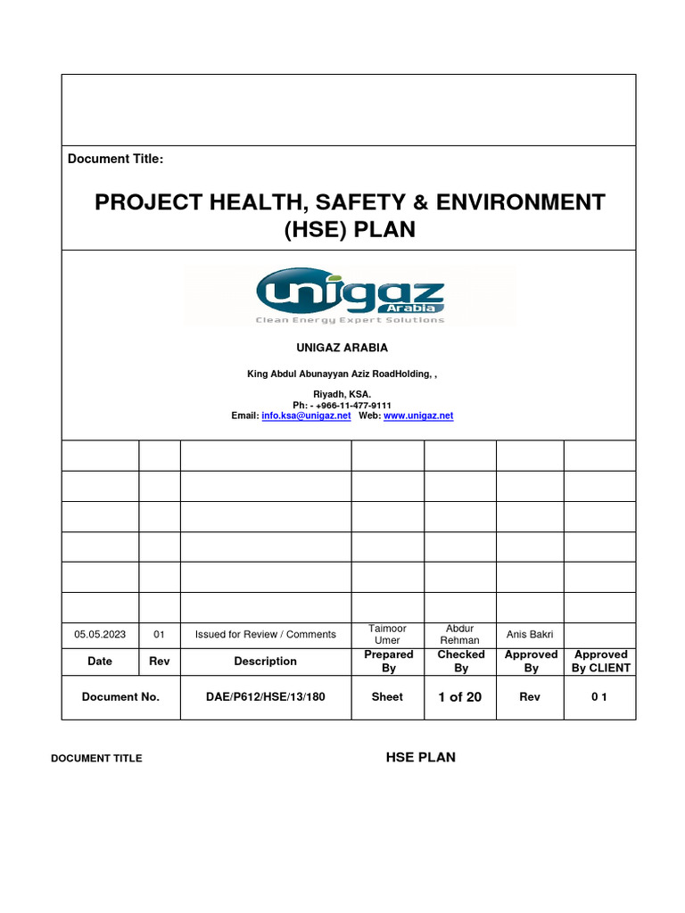 General HSE Plan - Rev 001 | PDF | Occupational Safety And Health | Personal Protective Equipment