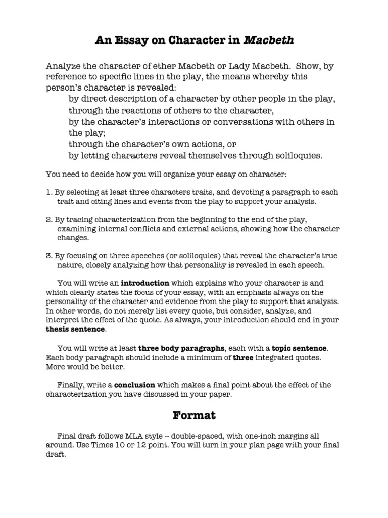 Macbeth Character Essay | PDF | Essays | Paragraph