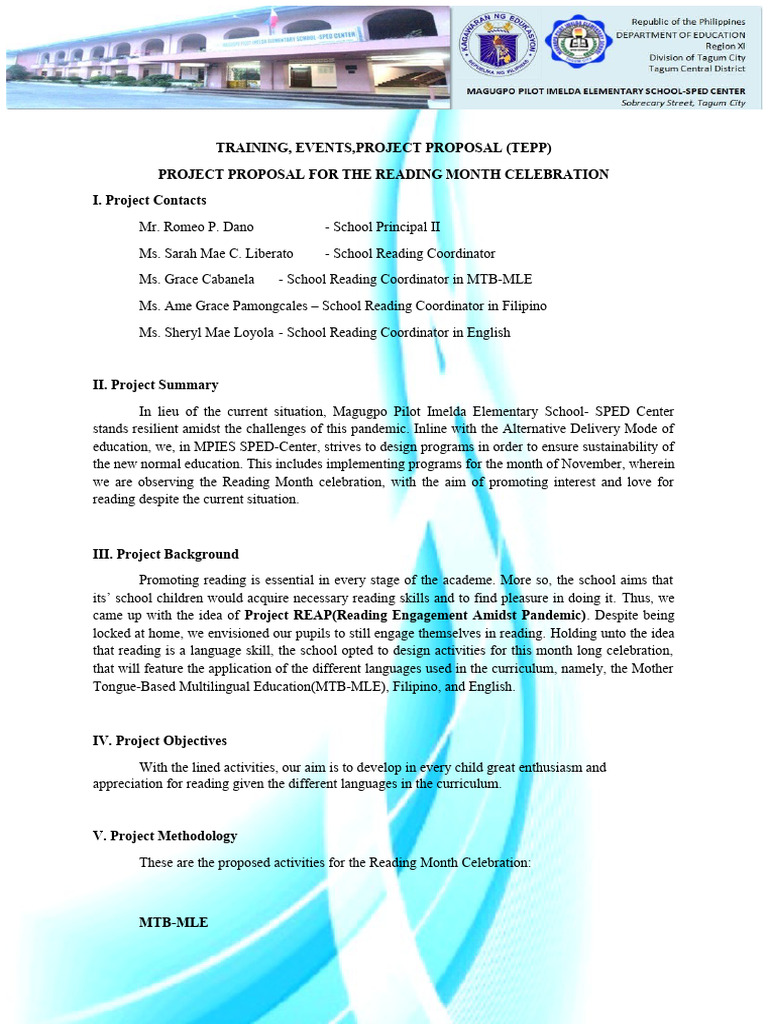 Project Proposal For The Reading Month Celebration | PDF