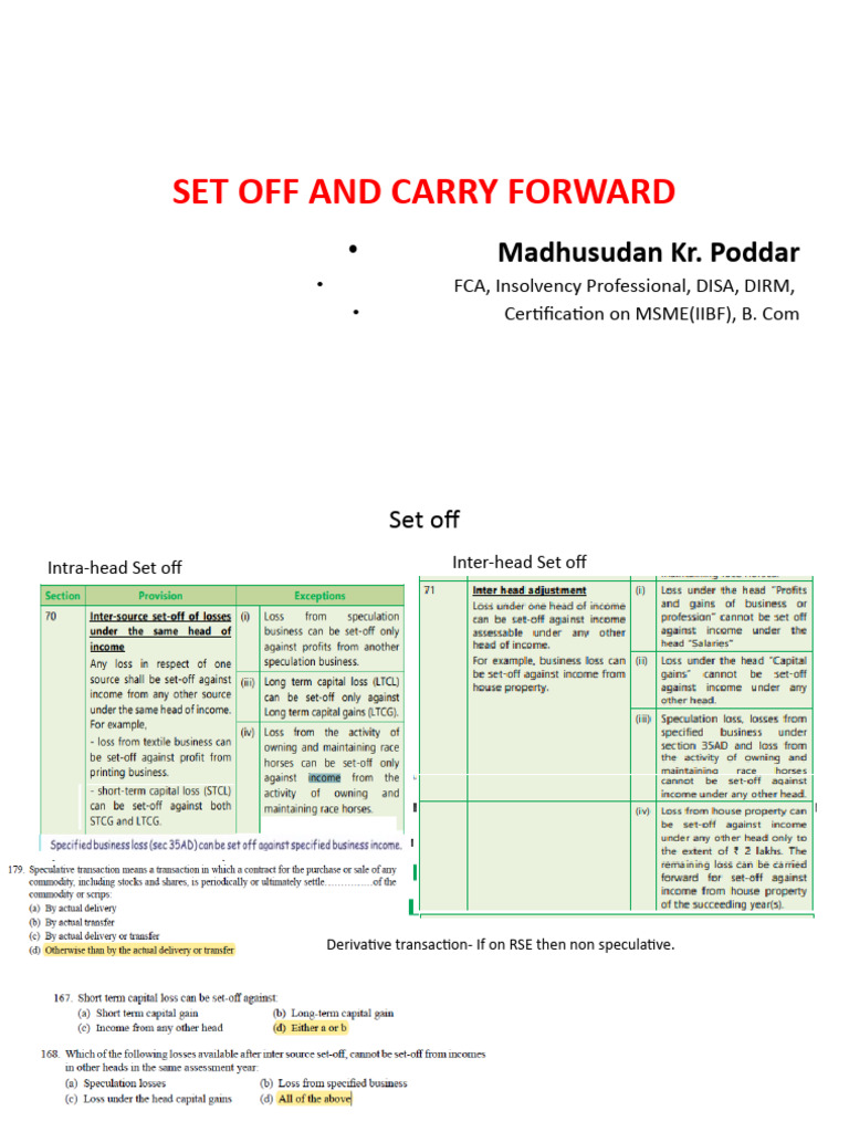 Set Off and Carry Forward Tax Rules | PDF