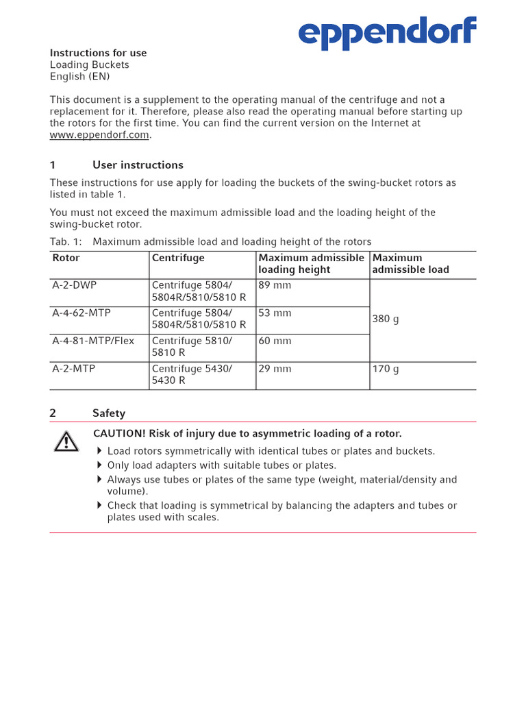 Eppendorf Centrifugation Instructions-Use Centrifuge-5804-R 5810-R 5430 ...