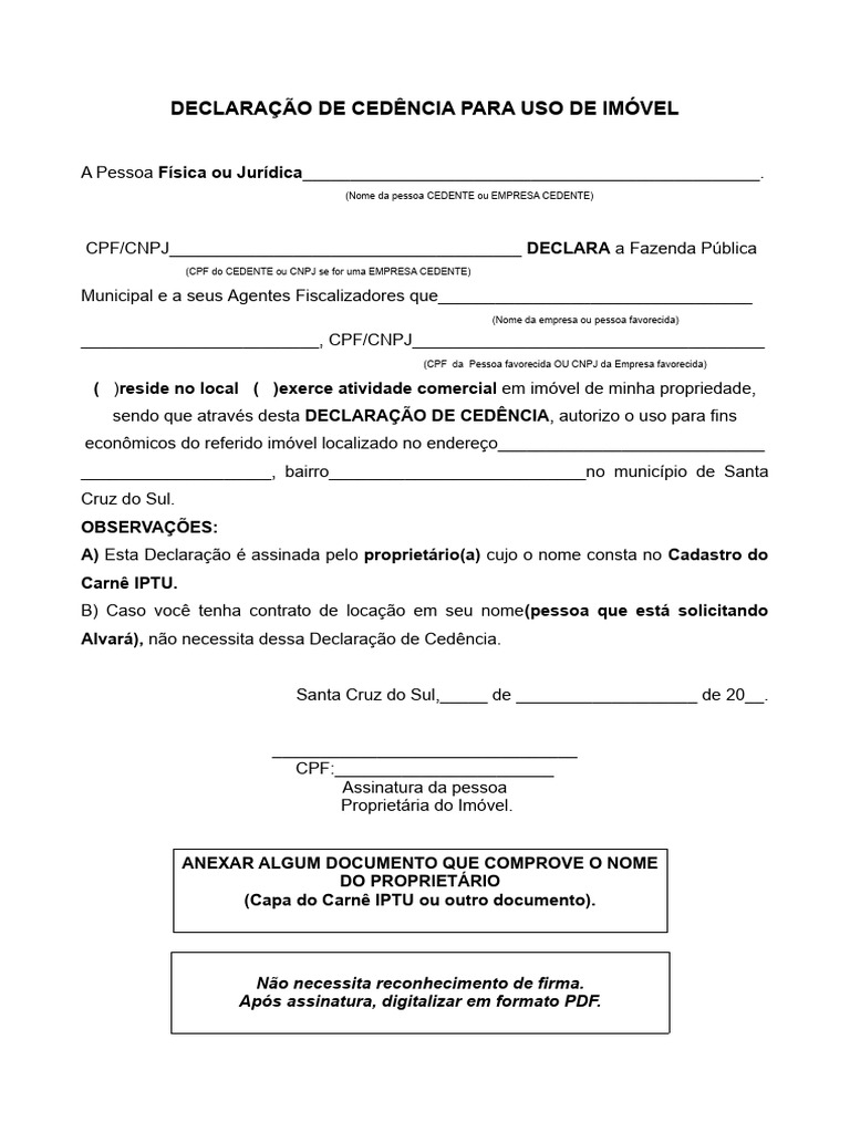 Declaração Termo de Cedência | PDF