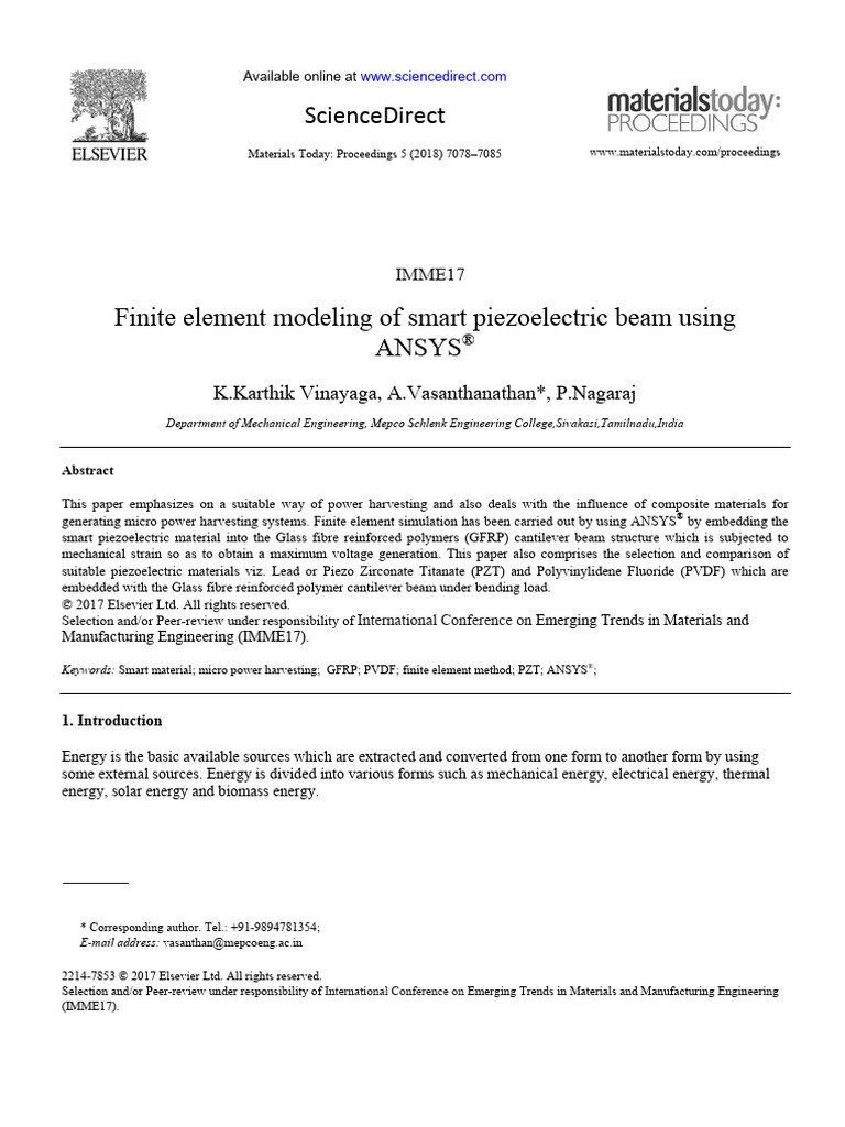 Finite Element Modeling of Smart Piezoelectric Beam Using | PDF | Piezoelectricity | Energy ...