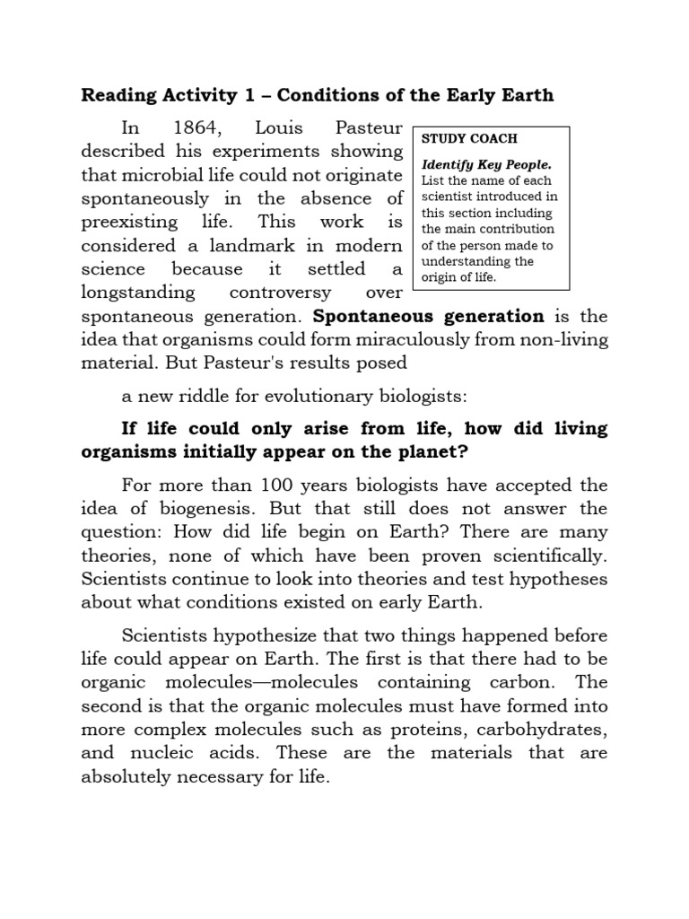 Q4 Lesson 1 Reading Activity Evidence and Mechanisms of Evolution | PDF | Life | Abiogenesis
