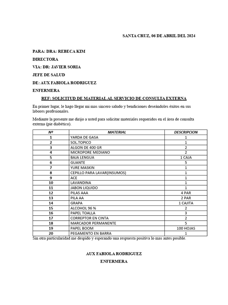 SOLICITUD INSUMOS | PDF | Higiene