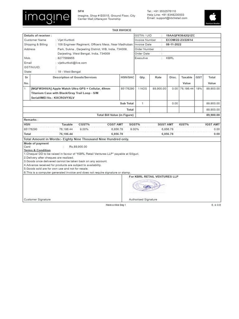 Invoice SO0000084684IMA | PDF | Taxes | Payments