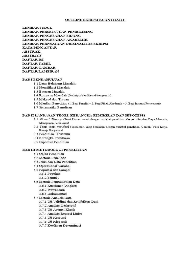 Outline Skripsi Kuantitatif 2024 | PDF