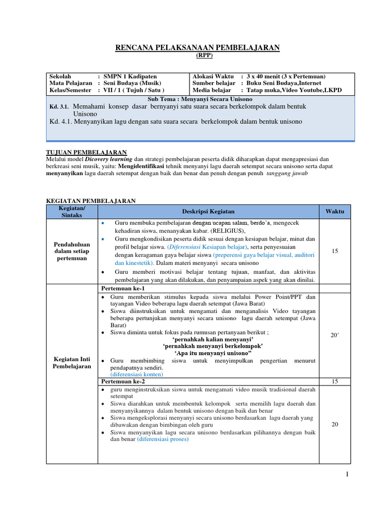 Rencana Pelaksanaan Pembelajaran | PDF