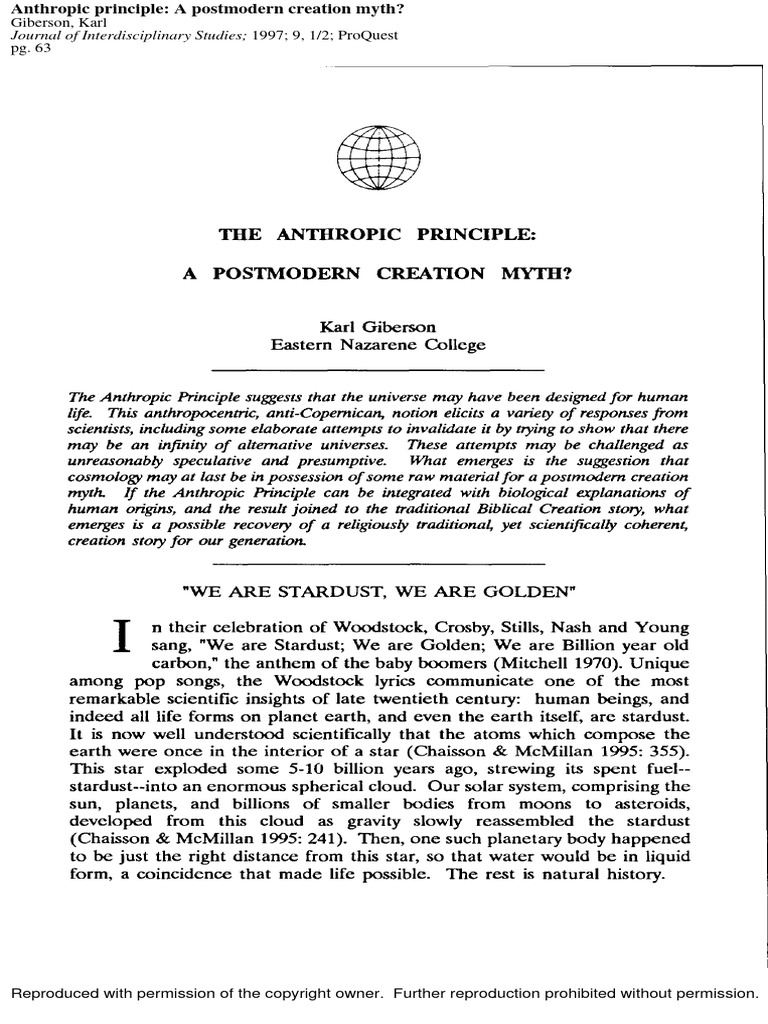 Anthropic Principle A Postmod | PDF | Copyright | Reproduction
