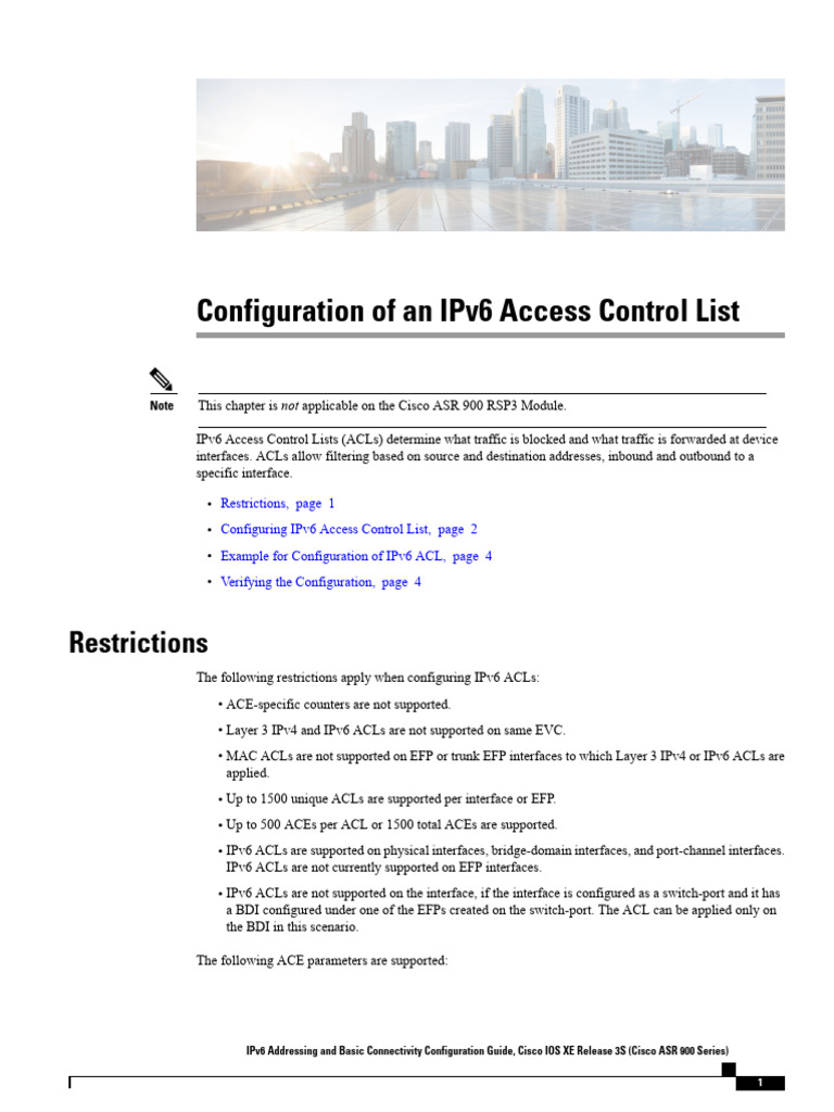 Configuring An IPv6 Access Control List On The Cisco ASR 903 Router | PDF | I Pv6 | Router ...