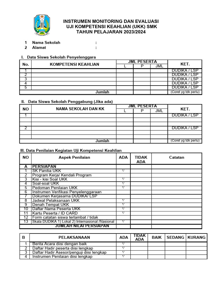 Instrumen Monev Ukk SMK 2024 | PDF