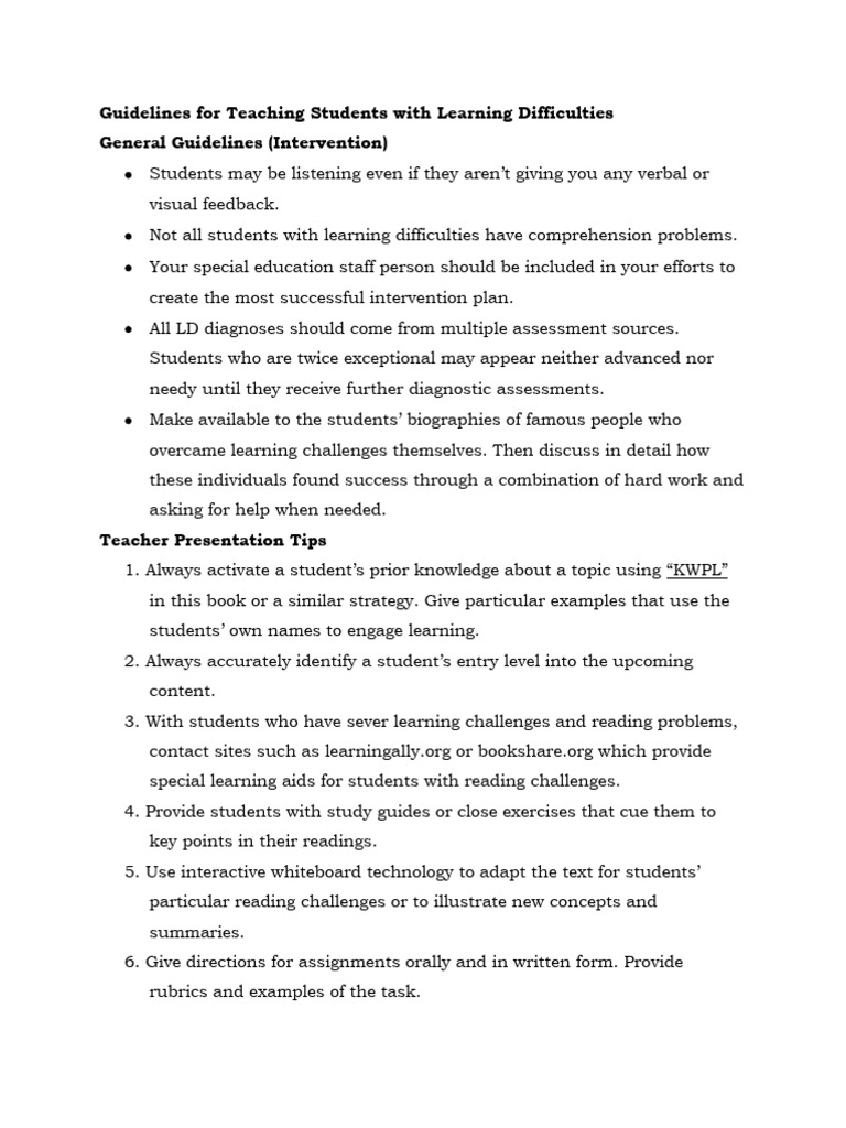 Guidelines For Teaching Students With Learning Difficulties | PDF