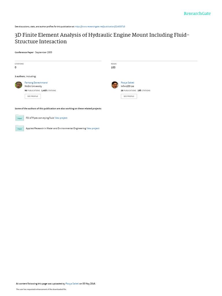 3d Finite Element Analysis Of Hydraulic Engine Mount Including Fluid Structure Interaction Pdf