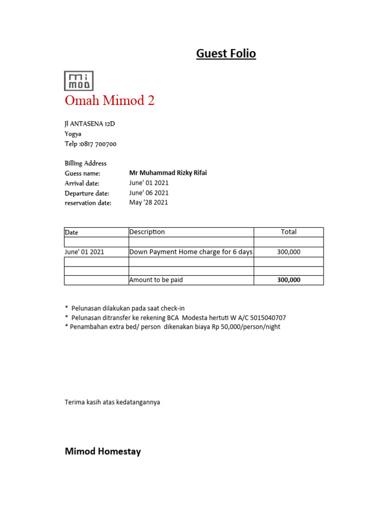 Guest Folio - MR Asep Kurnia Permana | PDF