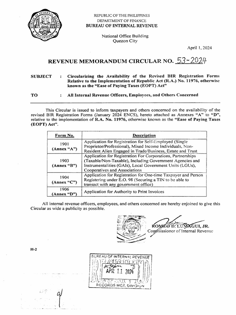 RMC No. 53-2024 | PDF