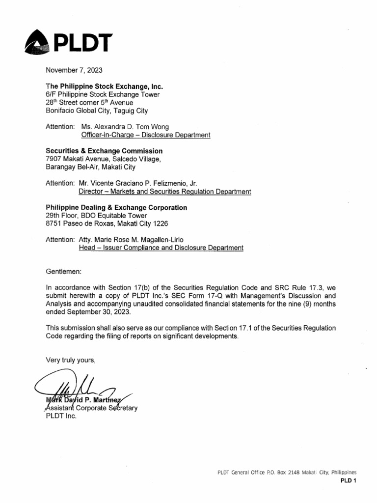 PLDT INC - SEC Form 17-Q Third Quarter 2023 - 7november2023 | PDF ...