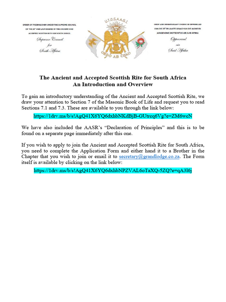 AASR Forms - Introductio and Overview | PDF | Freemasonry | Rituals