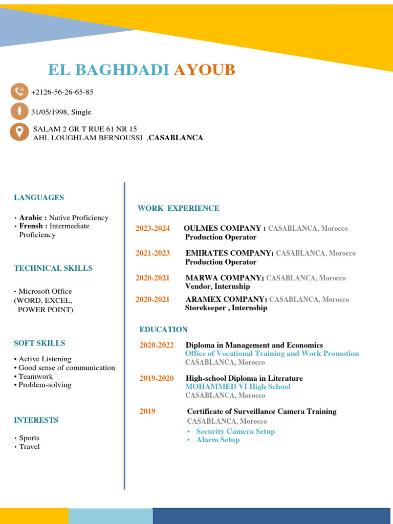 CV EL BAGHDADI AYOUB Anglais | PDF