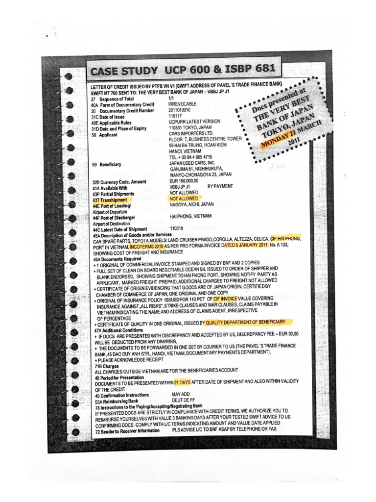 CASE STUDY UCP 600 & ISBP 681 | PDF