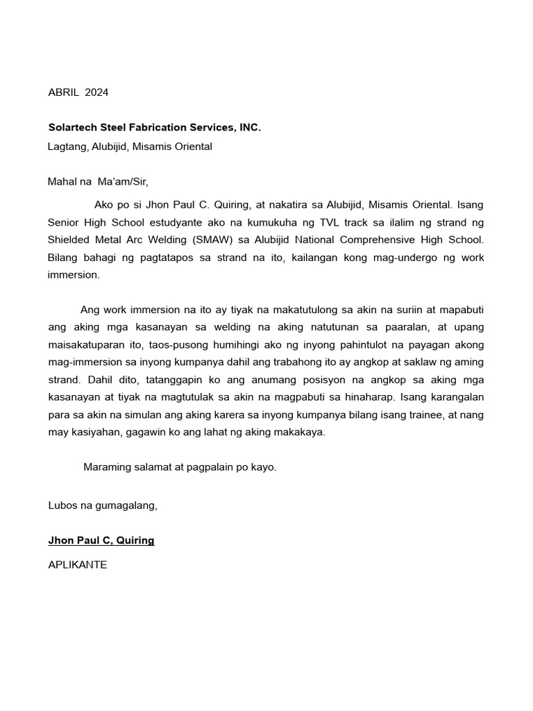 Resume & Application Letter- Quiring | PDF