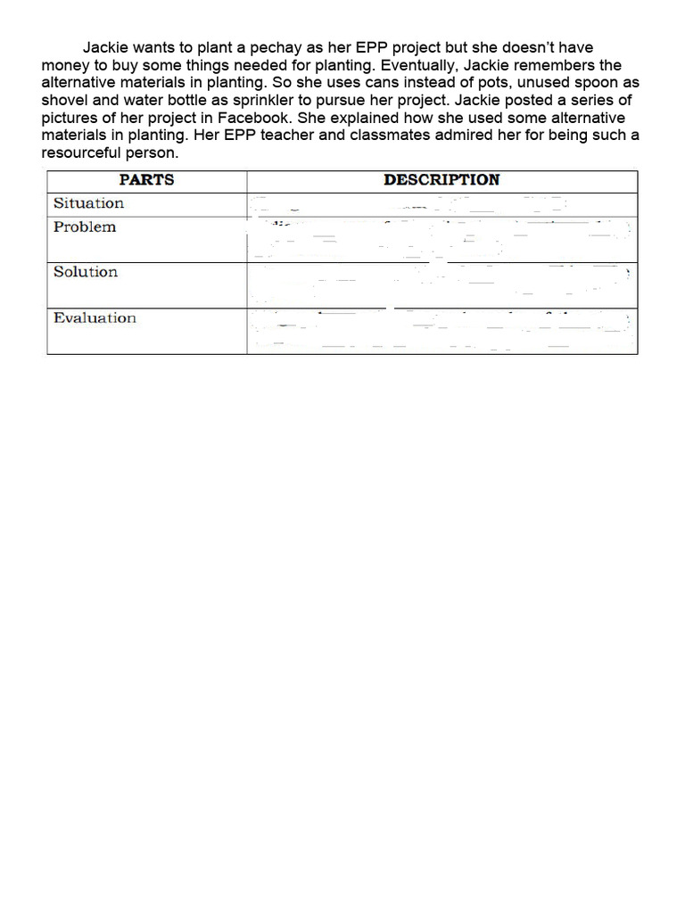 Jackie wants to plant a pechay as her EPP project but she doesn | PDF