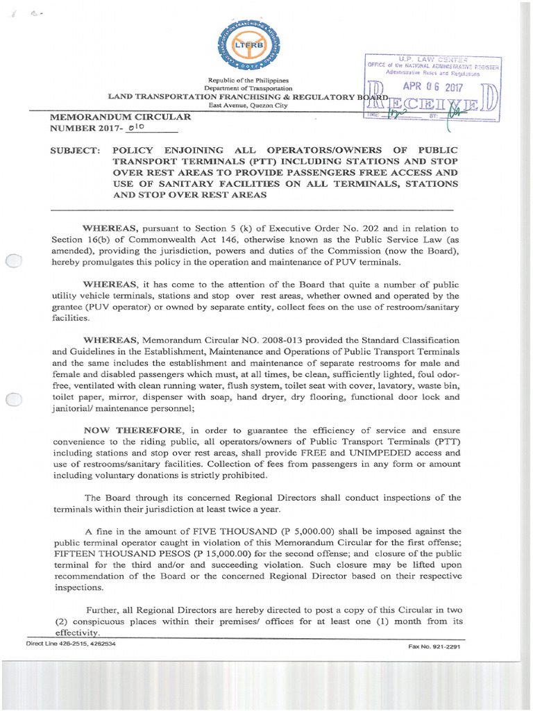 2017-10 ltfrb memo | PDF