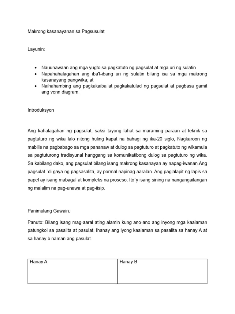 Makrong Kasanayanan Sa Pagsusulat | PDF