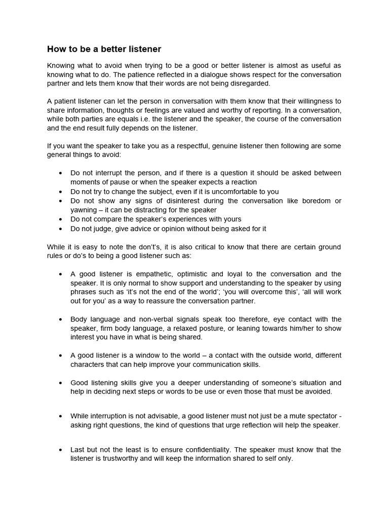 How to Be a Good Listener (1) | PDF | Body Language | Conversation