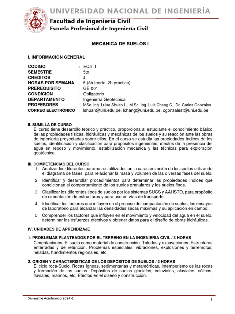 Mecánica de Suelos I UNI 2024-1 | PDF | Filtración | Suelo