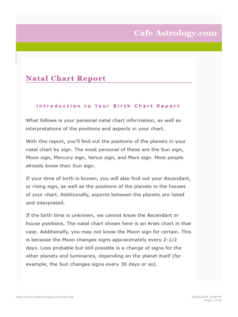 Astrological Chart Report | PDF | Planets In Astrology | Horoscope