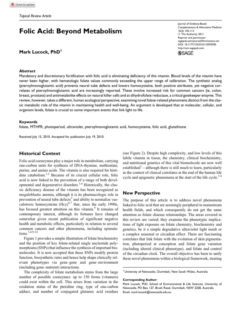 Lucock 2011 Folic Acid Beyond Metabolism | PDF | Circadian Rhythm | Clock