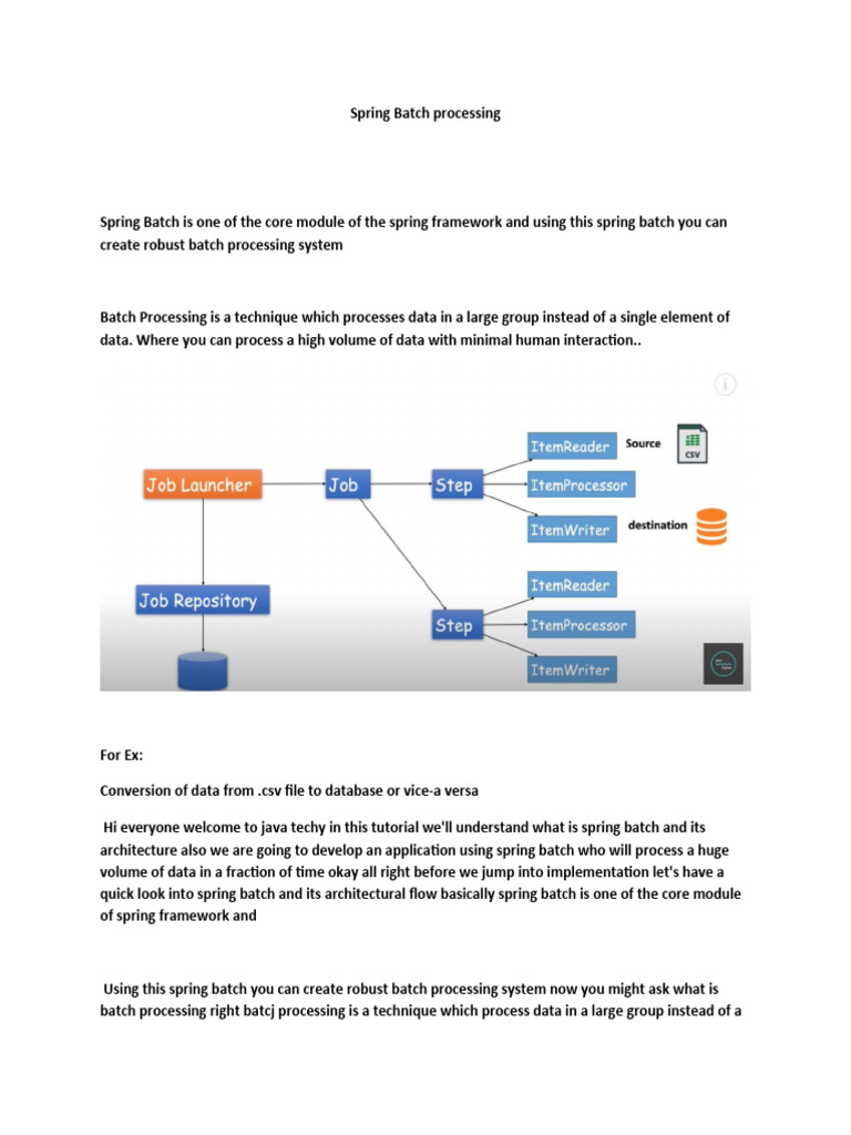 Spring Batch Processing | PDF | Comma Separated Values | Databases