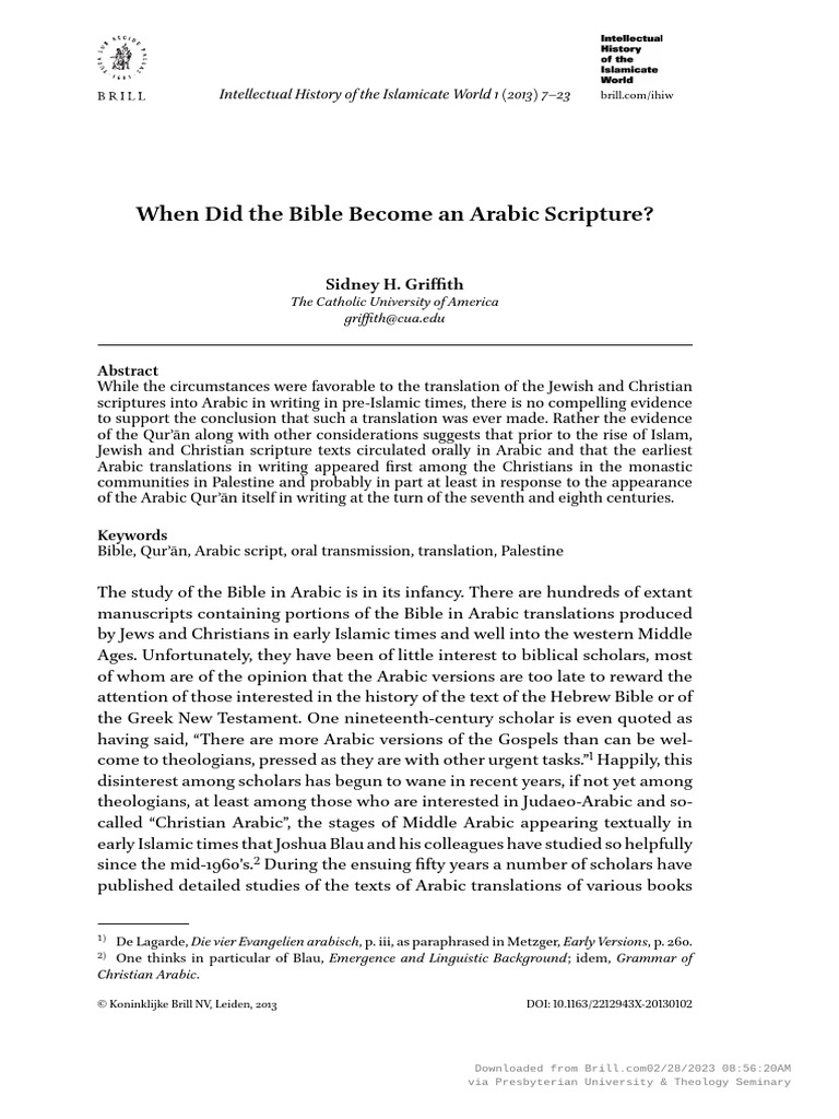 Griffith_When Did the Bible Become an Arabic Scripture | PDF | Bible ...