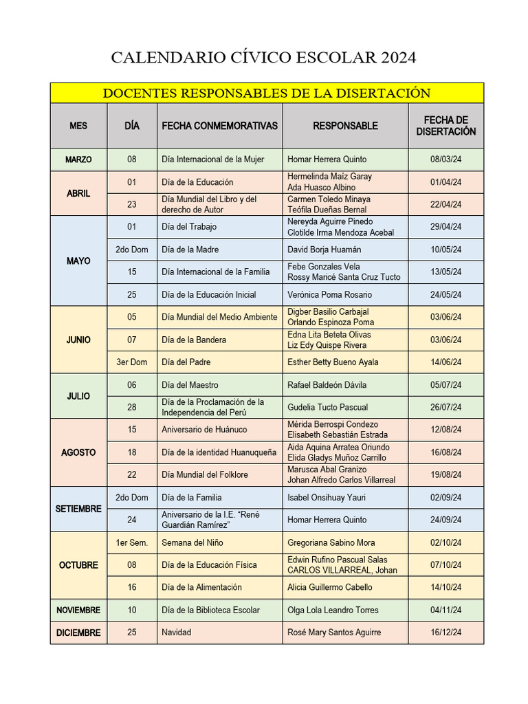 Calendario Cívico Escolar 2024 | PDF | Observancias
