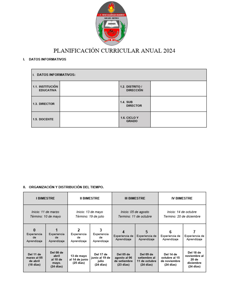Programación Curricular Anual 2024 René Guardián Ramírez 1 | PDF