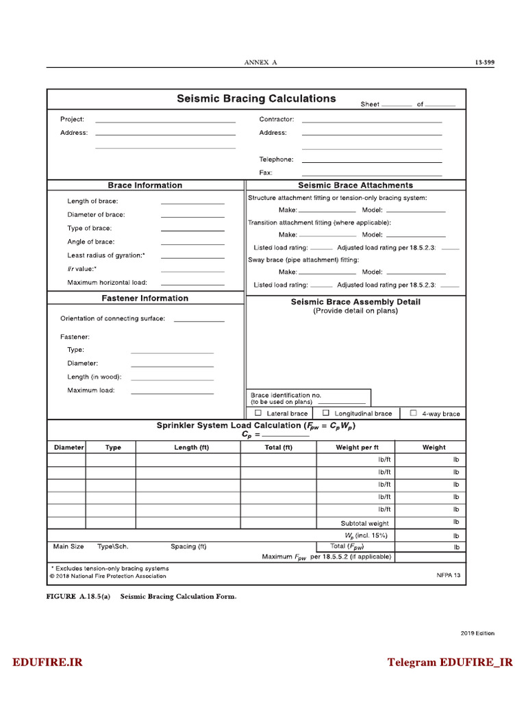 NFPA 13-2019 Figure A.18.5 - B Seismic Calculation Sheet | PDF