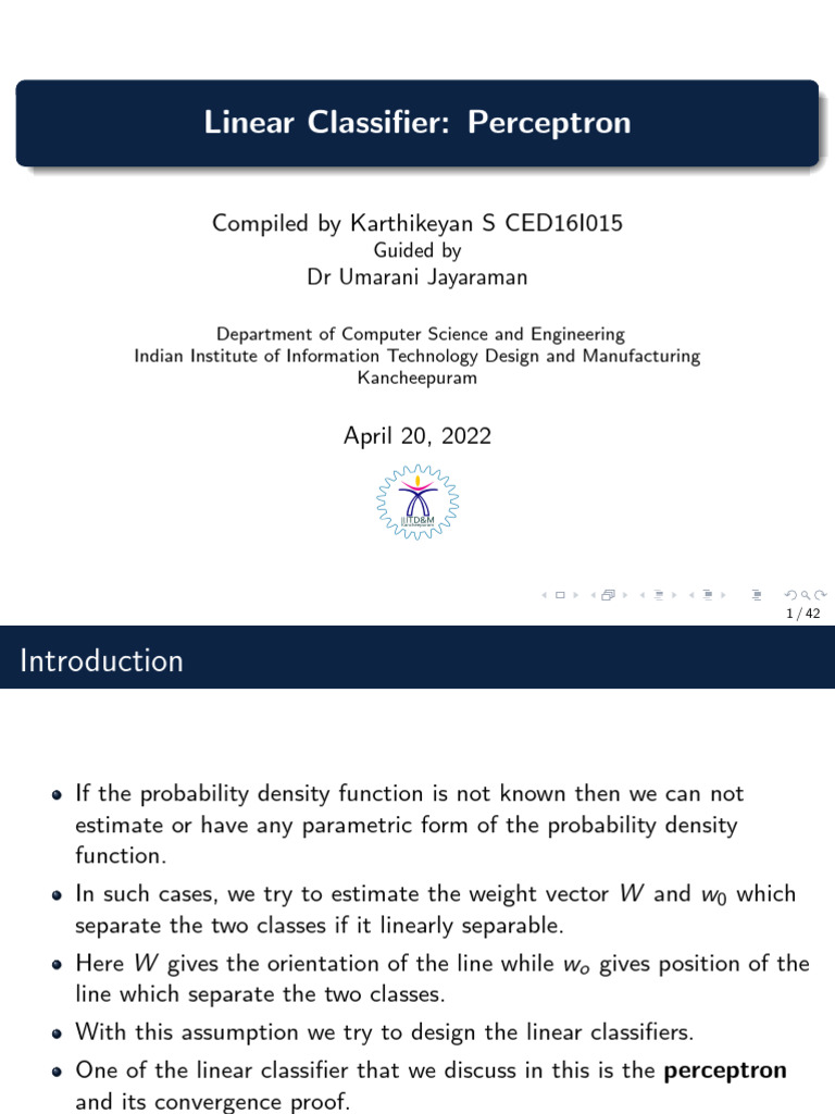 Linear Classifier-Perceptron | Download Free PDF | Matrix (Mathematics) | Equations