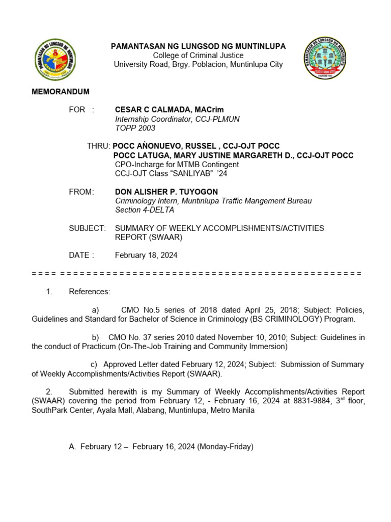 1st week SWAAR | PDF