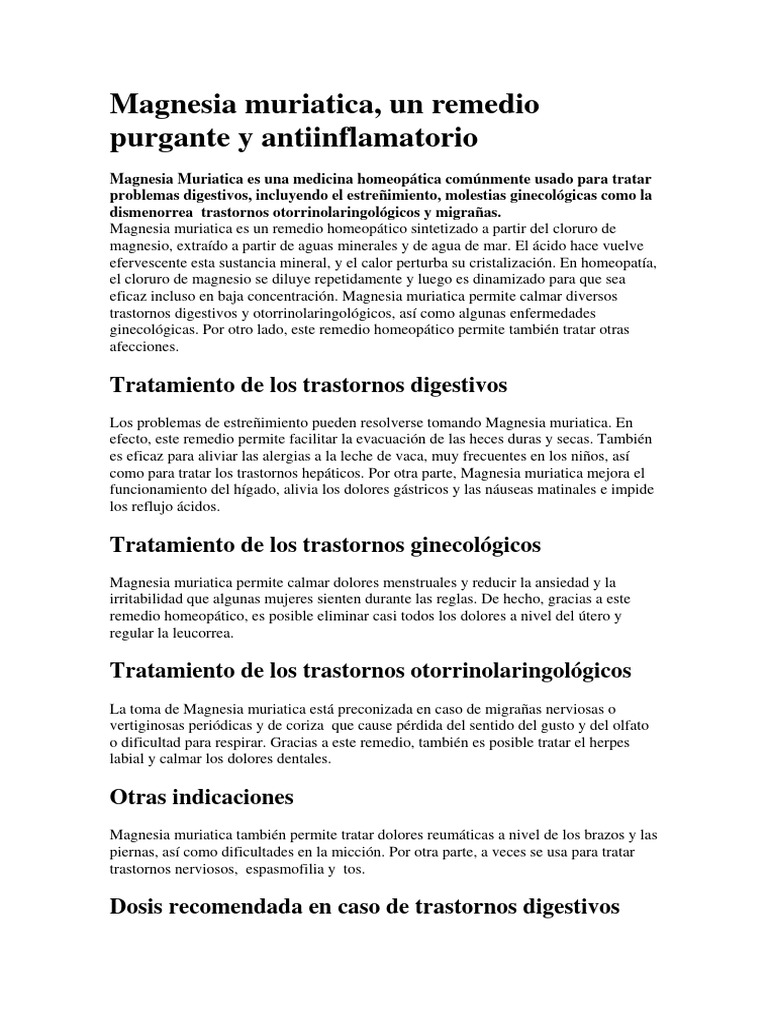 Magnesia Muriatica | PDF | Homeopatía