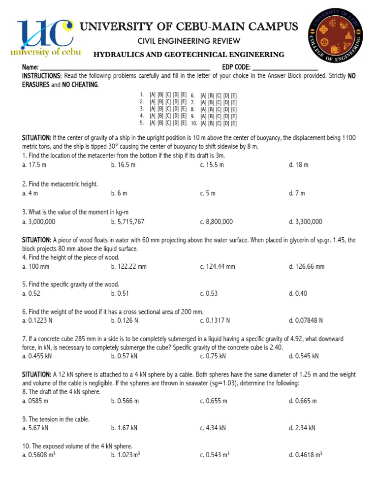 Hge Problem Set | PDF | Buoyancy | Metrology
