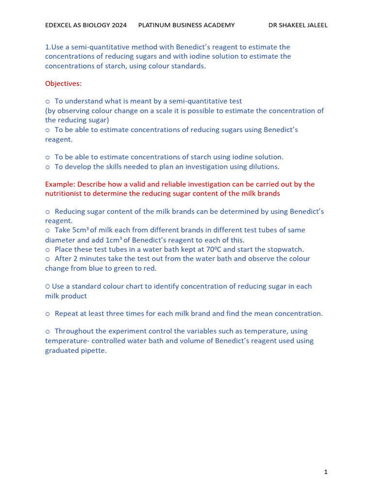 Starch, Glucose and Protein Tests | PDF | Experiment | Concentration