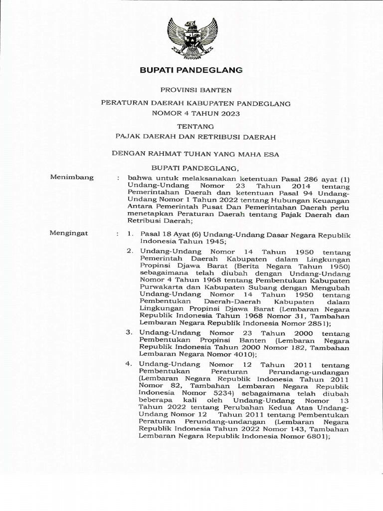 Perda No. 4 Tahun 2023 (PDRD) | PDF