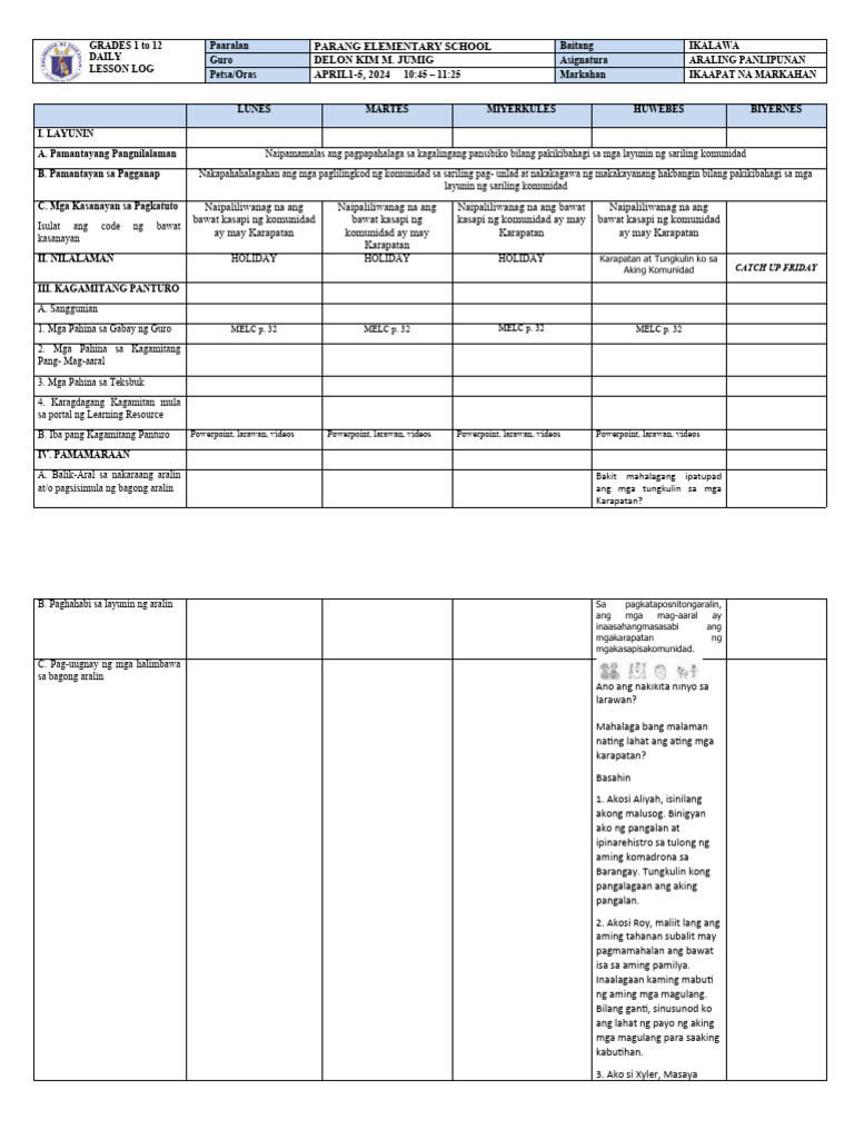 Dll-Araling Panlipunan-Q4-W2 | PDF