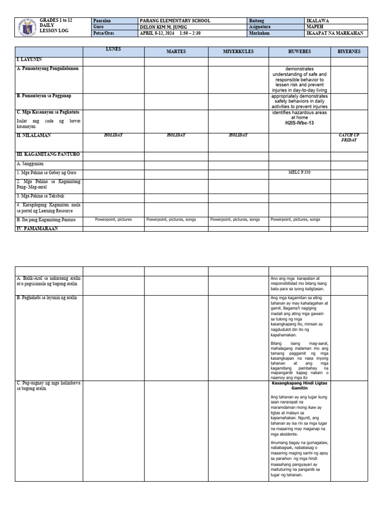 DLL Mapeh Q4 W2 | PDF DLL Mapeh Q4 W2 | PDF