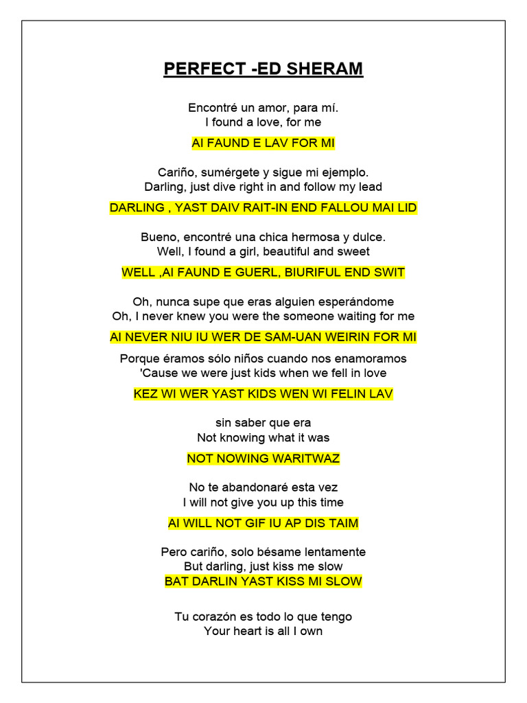 Letra de "Perfect" de Ed Sheeran | PDF