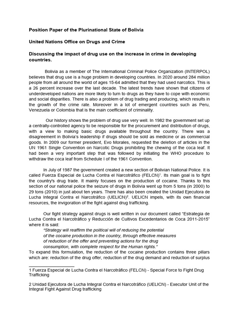 Position Paper Bolivia | PDF | Illegal Drug Trade | Coca