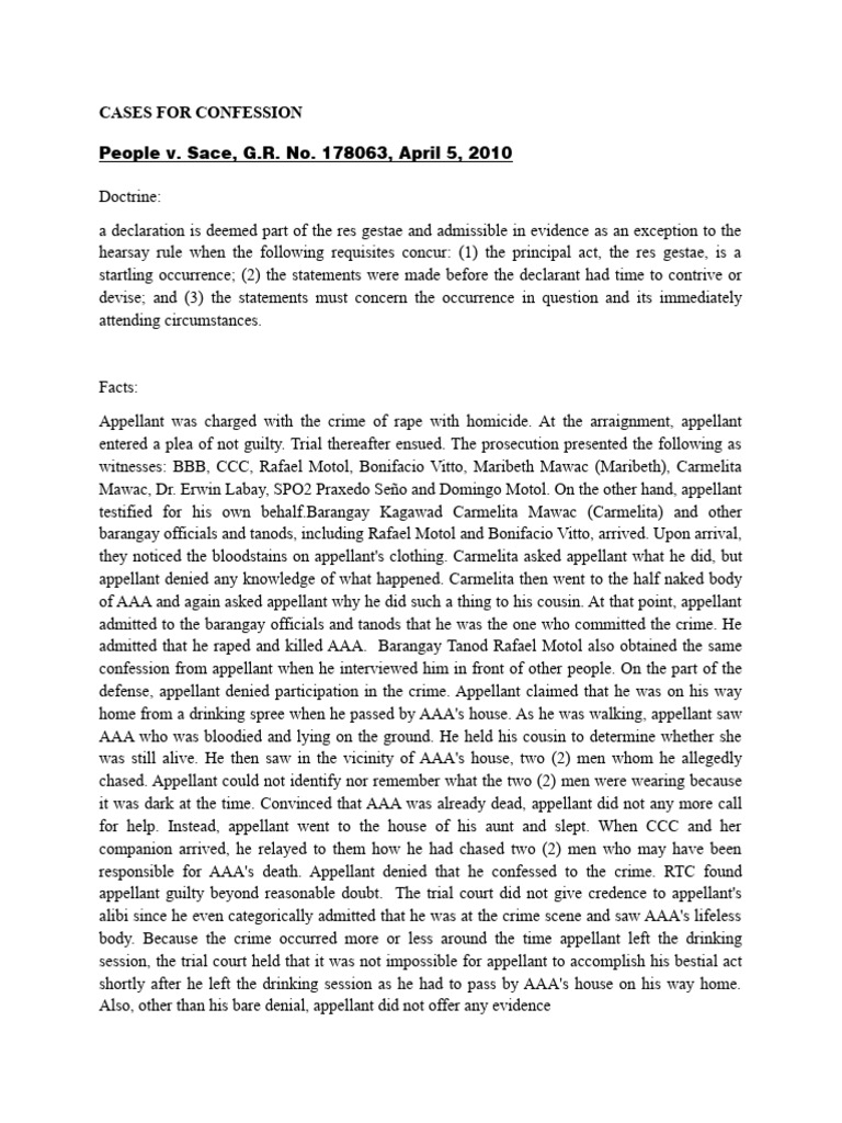 Cases For Confession, Admission, Res Inter Alios Acta | PDF | Confession (Law) | Burden Of Proof ...