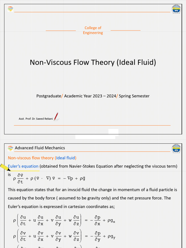 5 MSc AFM Non viscous flow theory | PDF | Fluid Dynamics | Navier–Stokes Equations